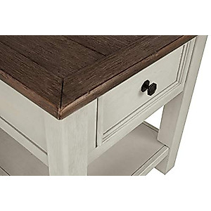 Signature Design by Ashley Bolanburg Farmhouse Chair Side End Table with Outlets and USB Ports, Antique Cream & Brown