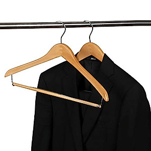 Quality Hangers Wooden Hangers Beautiful Sturdy Suit Coat Hangers with Locking Bar Glossy Natural Wood (20)