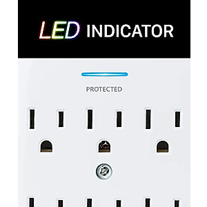 6 Outlet Wall Mount Surge Protector, Fosmon 3-Prong Surge Suppression 1200 Joules, 15A 125VAC 60Hz 1875Watts Wall Outlet Adapter, Grounded LED, ETL Listed - White