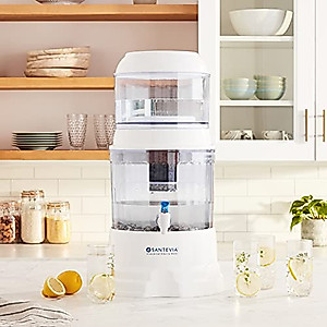 Santevia Gravity Water System Filter | at Home Water Filter That Makes Water Alkaline and Adds Minerals | Chlorine and Fluoride Filter (Countertop Model)