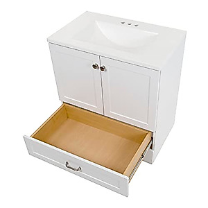 Spring Mill Cabinets Emlyn 30 Inch Bathroom Vanity with White Single Sink Top, 2-Door Cabinet, 1 Drawer, 30.5" W x 18.75" D x 32.89" H, White
