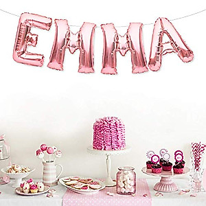 PartyForever Emma Balloon Banner Big 16 Inch Rose Gold Foil Balloons Letters Name for Women and Girls Birthday Party Decorations and Wedding Supplies for Her