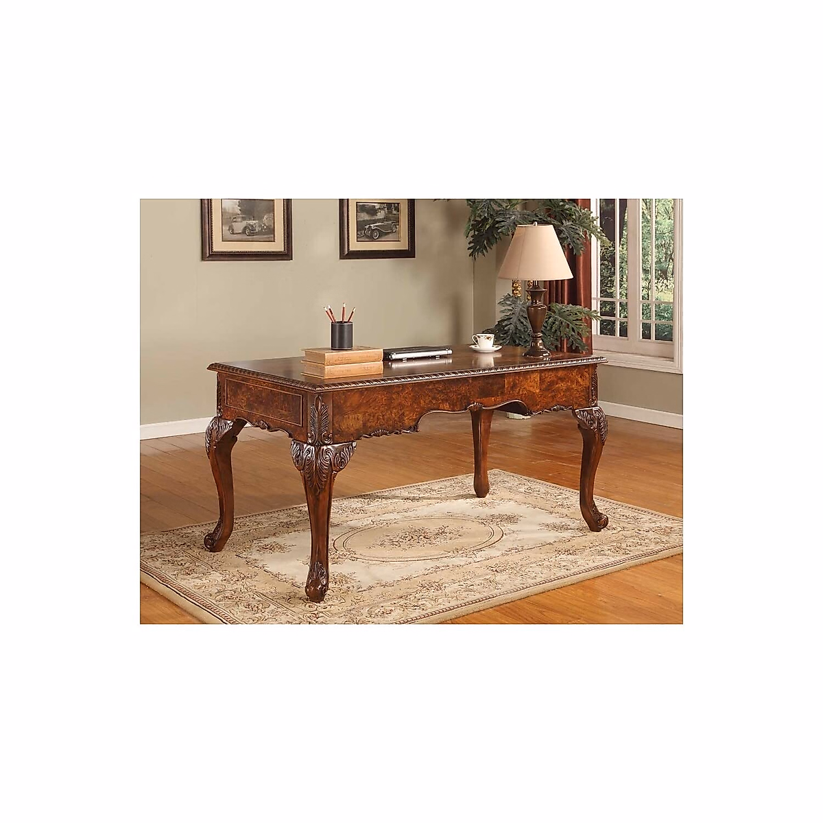 Best Master Furniture Chester Executive Traditional Office Desk With Hand Carved Designs, Walnut