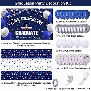 Graduation Decorations Class of 2024, Navy Blue Graduation Decorations, Graduation Party Decorations 2024 with Congratulations GRADUATE Backdrop Banner Balloons Tablecloths for Nurse College Preschool