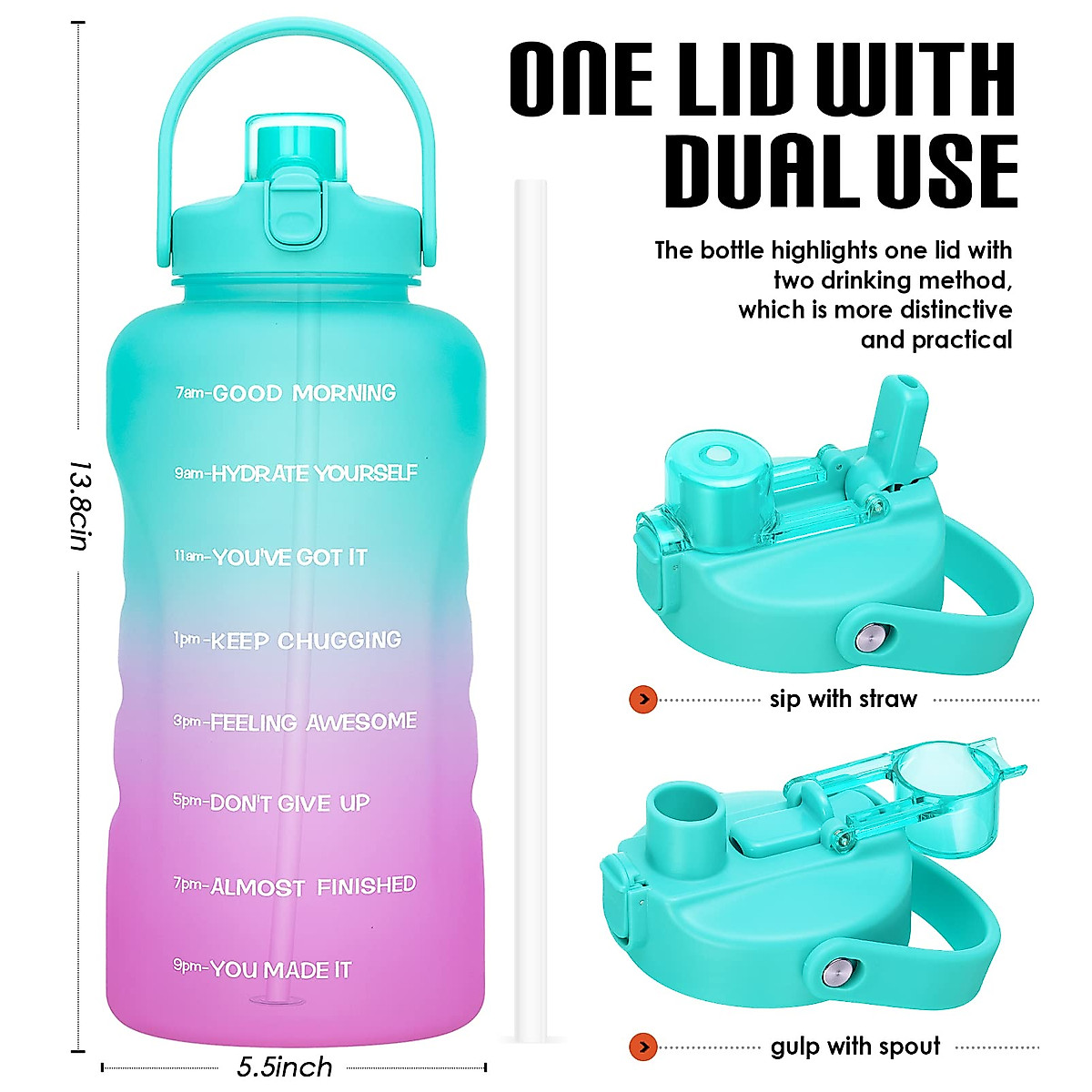 HydroPal Water Bottles with Straw, 128 oz Gallon Water Bottle Water Jug BPA Free Leak-proof Sports Bottle with Times to Drink Perfect for Fitness Gym Camping Outdoor (128OZ Fantasy Forest)