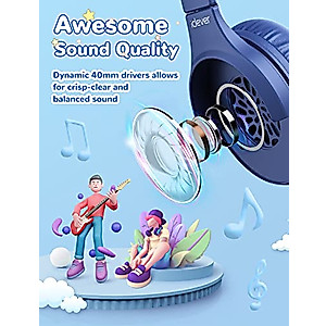 iClever Smiley Kids Headphones Wired, 85/94dB Volume Limited, Over-Ear Headphones for Kids with Share Port, Stereo Sound, Foldable Kids Headphones for School/Travel/iPad/Fire Tablet, Blue