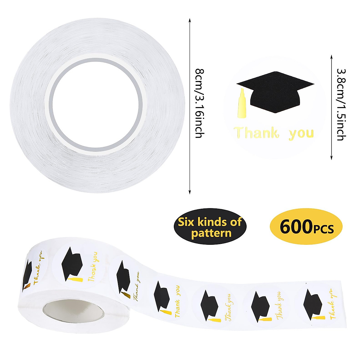 Dianelhall 600 Pieces Graduation Thank You Labels Stickers Class of 2025 Foil Graduation Stickers Round Adhesive Holographic Envelope Seal Classroom Decoration Labels for Party