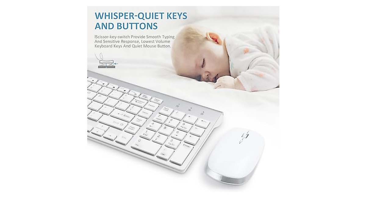 Quiet Slim Wireless Keyboard & Mouse | PC, Mac, Laptop
