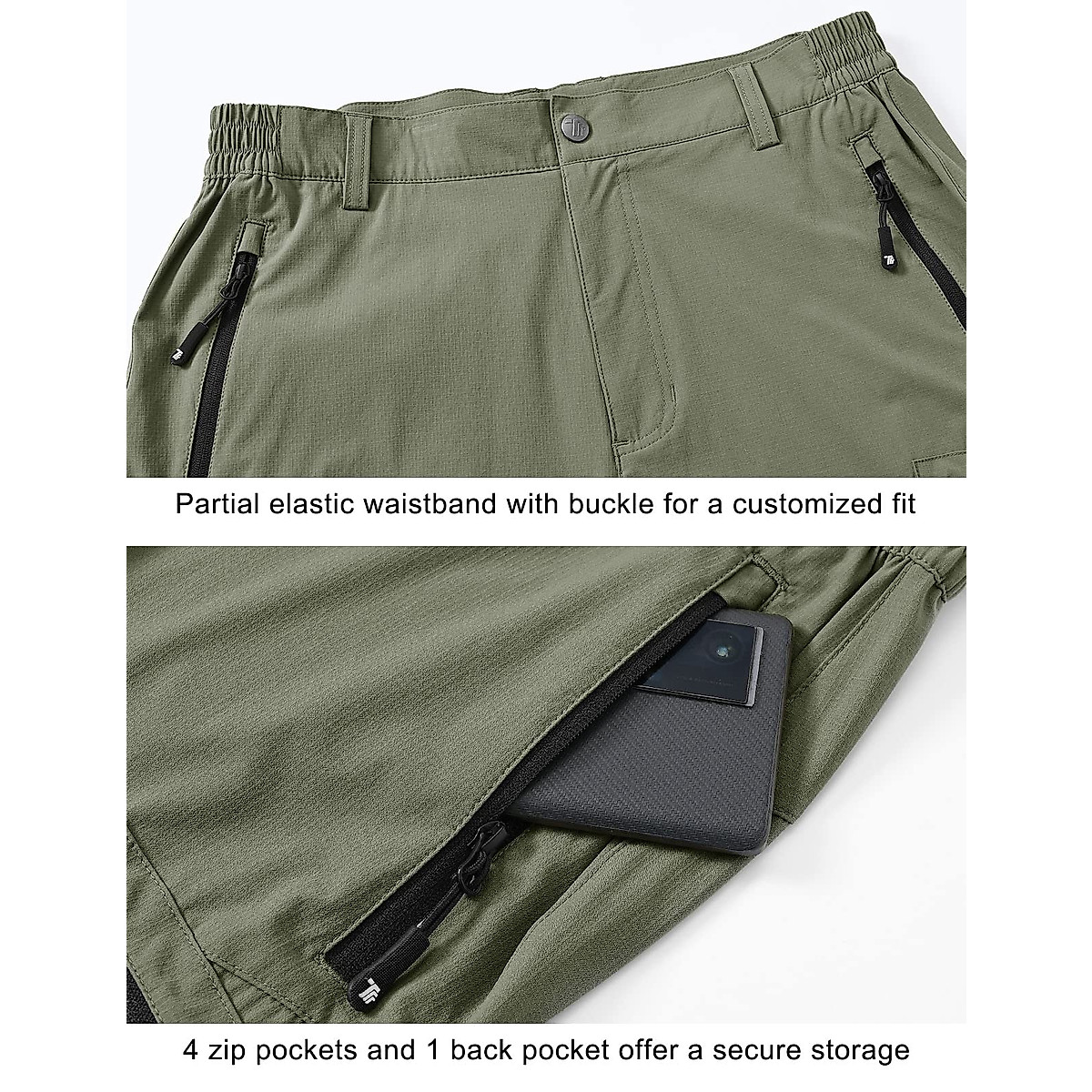 TBMPOY Men's Hiking Work Shorts Quick Dry Cargo Outdoor Athletic Short for Men Zip Pockets Camping Fishing Sage Green 34