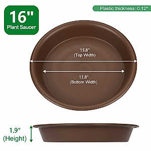 TITE Plant Saucer 16 inch,Heavy Large Planter Durable Thicker Plastic Plant Trays for Indoors and Outdoor,Plant Saucer Drip Trays,Brown (16 inch,Brown) Pack of 3