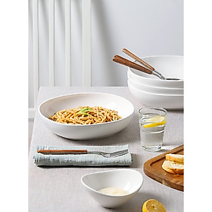 Teocera Pasta Bowls, Salad Bowls Set, Large Serving Bowls, 50 Ounce Porcelain White Bowls Set of 4 - Square Design, Microwave Dishwasher Safe