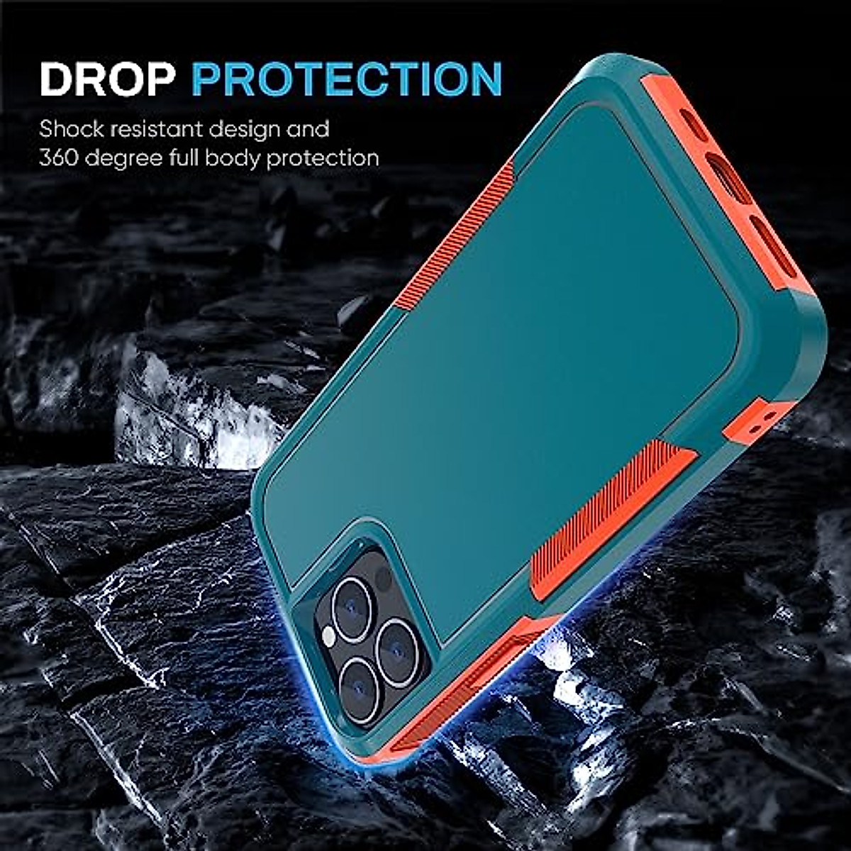 MAXCURY for iPhone 14 Pro Max Case, Heavy Duty Shockproof Dual Layer Rugged Full-Body Protective Phone Cover, 2 in 1 Slim Fit Silicone Rubber Phone Case for Men & Women (Teal/Orange)