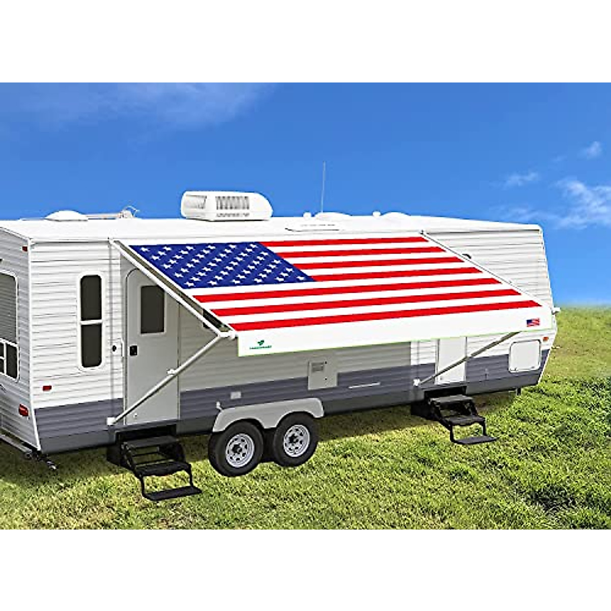 Leaveshade RV Awning Fabric Replacement Camper Trailer Awning Fabric Super Heavy Vinyl Coated Polyester 15'3''(Fit for 16' Awning)-USA Flag (Custom Looking)