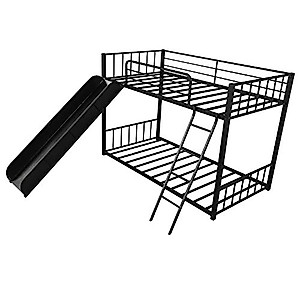 Harper & Bright Designs Twin Over Twin Metal Bunk Bed with Ladder and Slide, Heavy Duty Bed Frame with Safety Guard Rails, White