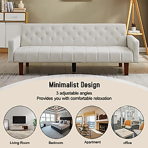 VIPNEW Folding Futon Sofa Bed, Loveseat Convertible Sleeper Sofa Couch, Tufted Upholstered Deep Seat Sofa with Solid Wood Legs for Living Room, Bedroom, Apartment, Black