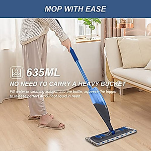 Microfiber Spray Mop for Floor Cleaning - Hardwood Floor Mop Dry Wet Dust Mop with 3 Washable Reusable Microfiber Pads 635ML Refillable Bottle, Kitchen Mop for Wood Laminate Hardwood Tile