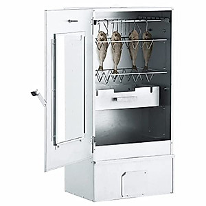 vidaXL Outdoor Smoker, Oven Smoker with 3 Racks and 12 Hooks, Patio Grill with 2.2 lb Wood Chips, Charcoal Grill for Camping BBQs, Galvanized Steel Silver