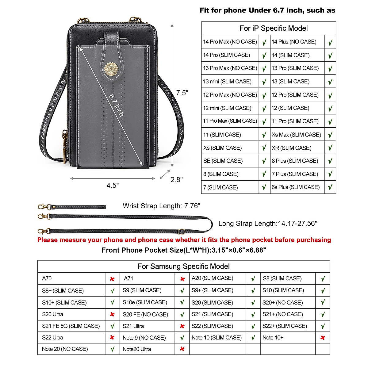 Kattee Women Small Crossbody Cell Phone Purse Wristlet Wallets RFID Blocking Faux Leather Clutch Wallets Shoulder Phone Bag