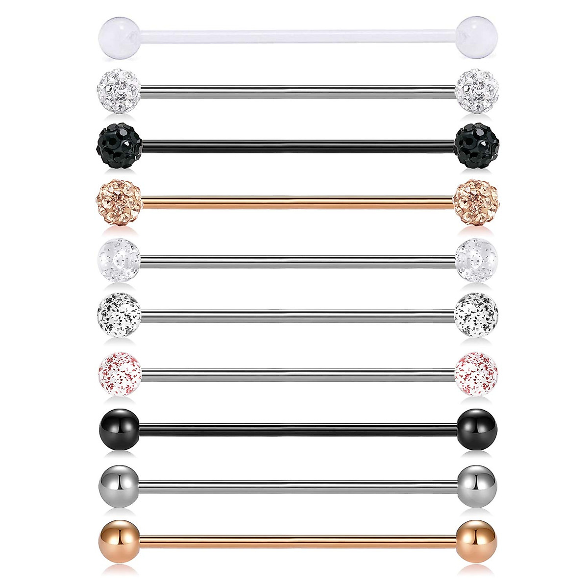 MODRSA 10pcs 14G Stainless Steel Industrial Barbell Earring Cartilage Body Piercing Jewelry 32mm Industrial Piercing Bar