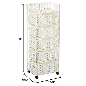 Oriental Furniture 46" Natural Fiber Chest of Drawers on Wheels - White