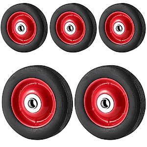 MUKLEI 5 Pack 6 x 1.2 Inch Solid Rubber Flat Free Tire, Hand Truck Wheel with Ball Bearing and 5/8 Inch Axle Diameter, Solid Rubber Wheel, 350 lbs Capacity