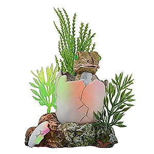 AnRui Aquarium Dinosaur Thematic Decorations Fish Tank Dinosaur Egg Hatching Out Ornaments with Plant Aquarium Oxygen Action Air Bubble Crafts