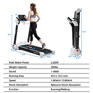 GYMAX Folding Treadmill, 2.25HP Electric Motorized Running Walking Machine with LED Touch Screen, Portable Cardio Workout Treadmill for Home Gym Office (White)