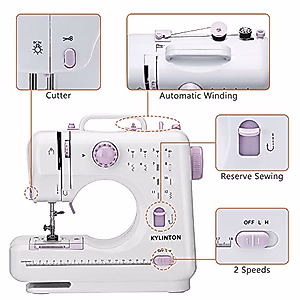 Kylinton Beginners Mini Sewing Machine for Kids, Electric Small Sewing Machine with Foot Pedal, 12 Stitches, High-Low Speeds, Automatic Winding for Cloth Girls Adults