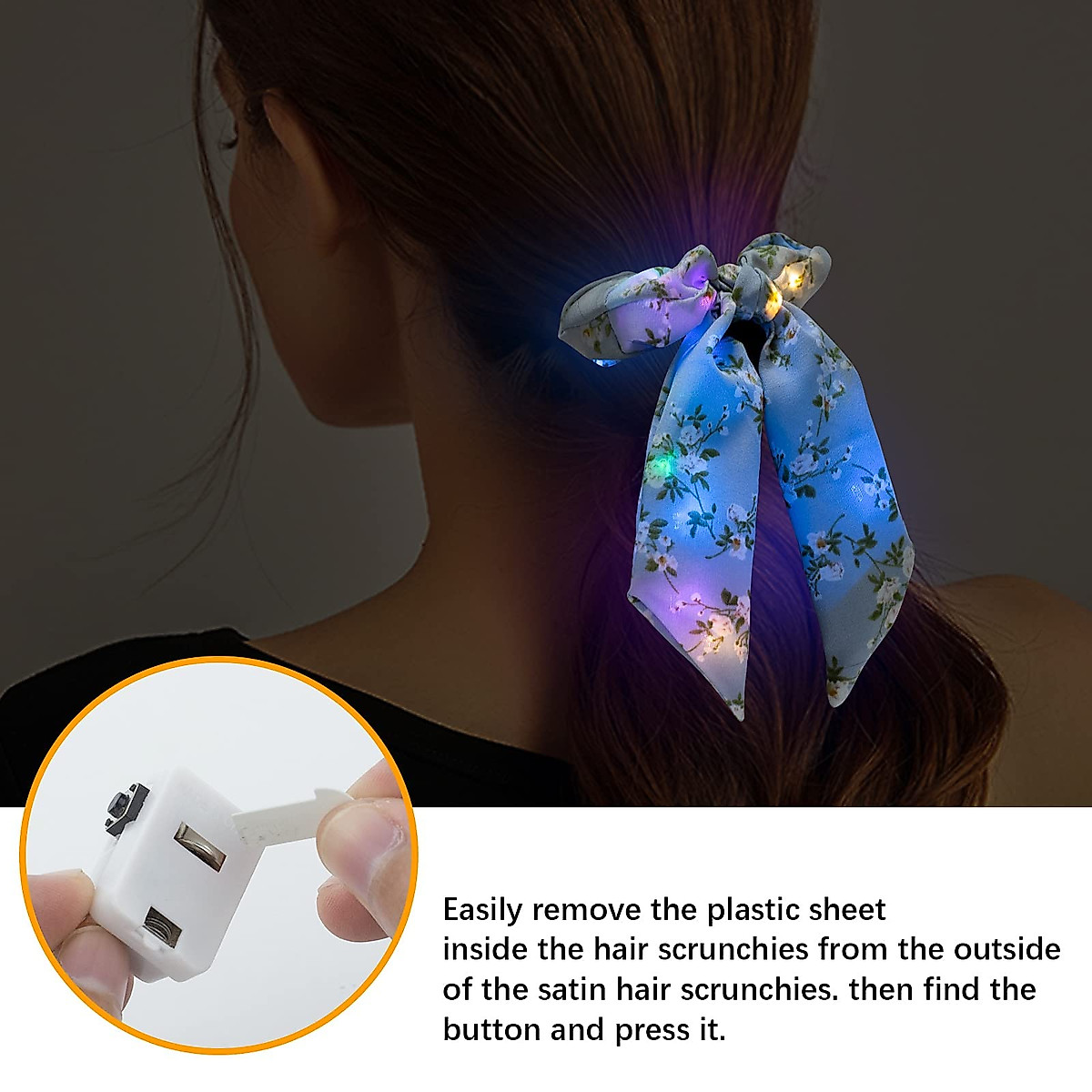 Neon Light Up Bow Scrunchies for Girls, Cute Led Hair Scrunchie Ponytail Holders Scarf Hair Ties Women Rave Accessories Glow in the Dark Party Favors Supplies Birthday Halloween Christmas 6 Pack