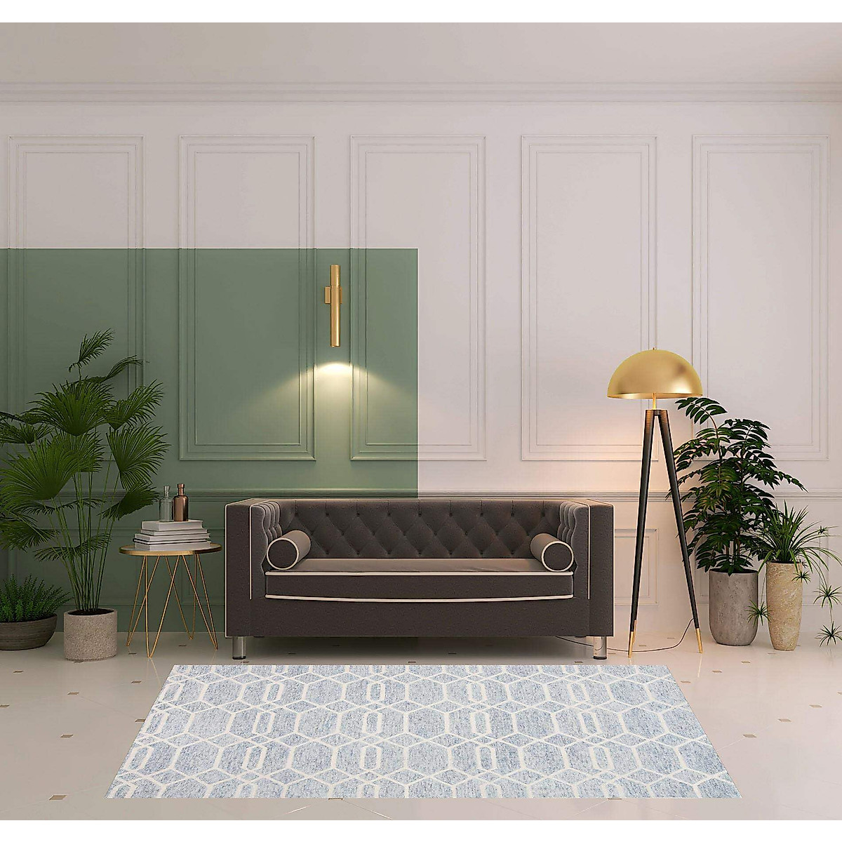 8' X 10' Blue And Ivory Wool Geometric Tufted Handmade Stain Resistant Area Rug