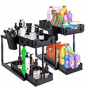 WOMRICH Under Sink Organizers and Storage, Double Sliding Under Sink Organizer, Adjustable Height Under Sink Storage for Bathroom, Kitchen, Under Sink Drawers for Full-sized Bottles,Pull Out Organizer