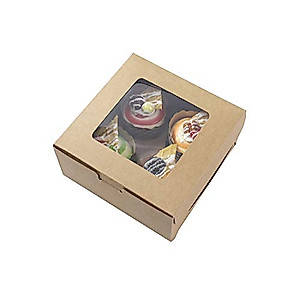 ST.LORIAN 15 Packs Bakery Cupcake Boxes with Window and Inserts 4 Holders,Twine and Stickers,6x6x3 Inch Food Grade Kraft Cookie Boxes for Muffins,Small Cakes,Cupcakes(15 Packs, Kraft)
