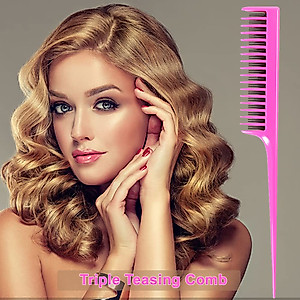 Hair Styling Tool Set: Combs, Triple Teasing Brush, Edge Brush, Rat Tail Combs, Braid Loop with Clips for Women, Girls, Kids and Stylists