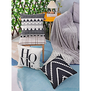 Mercijzyasang Set of 4 Decorative Throw Pillow Covers 18x18 Inch for Couch, Black and White/Cream Square Accent Pillows Case for Cushions Sofa Bed and Living Room Farmhouse Outdoor Decoration (Black)