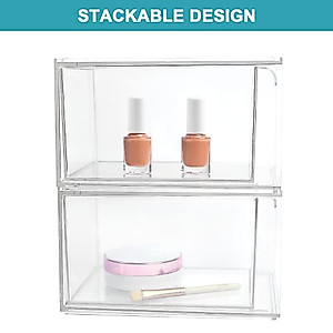 Vtopmart 2 Pack Stackable Makeup Organizer Storage Drawers, 4.4'' Tall Acrylic Bathroom Organizers，Clear Plastic Storage Bins For Vanity, Undersink, Kitchen Cabinets, Pantry Organization and Storage
