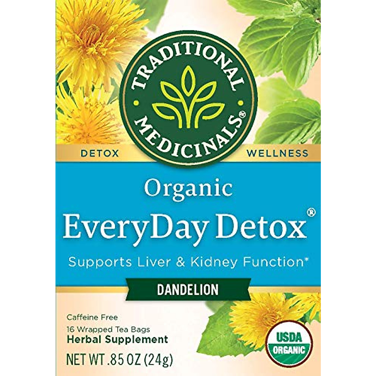 Traditional Medicinals Tea, Organic EveryDay Detox Dandelion, Supports Healthy Liver & Kidney Function, Detox, 96 Tea Bags (6 Pack)