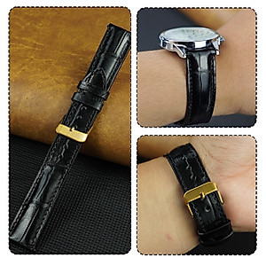 vinacreations 20mm Black AIIigator Watch Band Men Quick Release Handmade Leather Strap Croc Replacement Wristband Gold Stainless Steel Buckle, Christmas Father's Day Gift for Dad Husband DH-01G-20MM