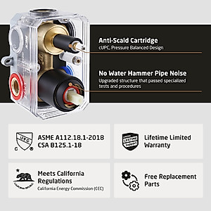 KES Shower System with Tub Spout Bath Shower Faucet Set Complete 10 Inch Rain Shower with Handheld Spray Pressure Balance Black, XB6305-BK