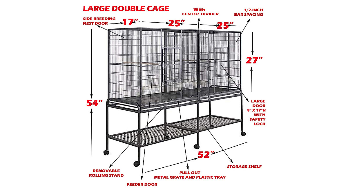 Large Double Center Divider Birdhouse Cage for Birds