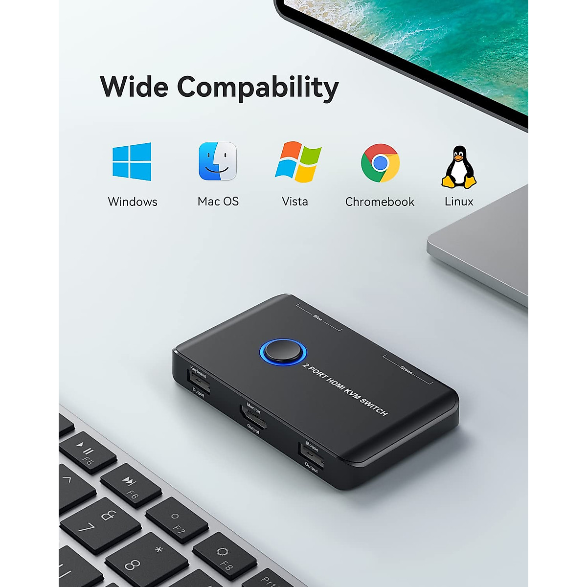 KVM Switch, Giimake KVM Switch HDMI,USB KVM Switch for 2 Computers Sharing One HD Monitor and Keyboard Mouse, Support 4K@60Hz,2 HDMI Cables and 2 USB Cables Included