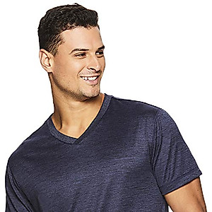 Gaiam Men's Everyday Basic V Neck T Shirt - Short Sleeve Yoga & Workout Top - Everyday Navy Heather, Small