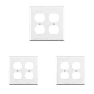 Leviton 88016 2-Gang Duplex Device Receptacle Wallplate, Standard Size, Thermoset, Device Mount, White (Pack of 3)