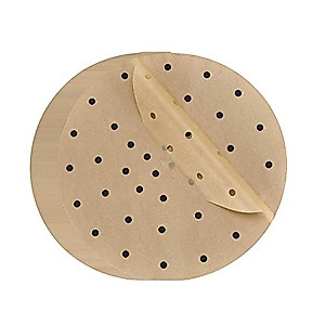Air Fryer Parchment Paper for Baking Bamboo Steamer Liners 9 Inch 100Pcs Unbleached Circular Perforated Parchment Paper Non-stick Steamer Mat for Baking/Steaming/Cooking with Silicone Paper
