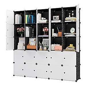 KOUSI Portable Wardrobe Closets 14"x18" Depth Cube Storage, Bedroom Armoire, Storage Organizer with Doors, 25 Doors, Black