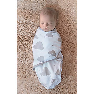 100% Organic Cotton Swaddle Blanket Baby Girl Boy Infant Sleep Sack Wrap, Adjustable Infant Swaddle Wrap Newborn Babies Small 0-3 Months. Clouds, Swirls, and Sleepy Animals. (Neutral Gray 3Pk)