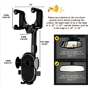 CJCTX Rear View Mirror Phone Holder for Car / 360° Rotatable and Retractable Car Phone Holder / 2022 Phone Mount for Car Like iPhone Samsung Smartphones
