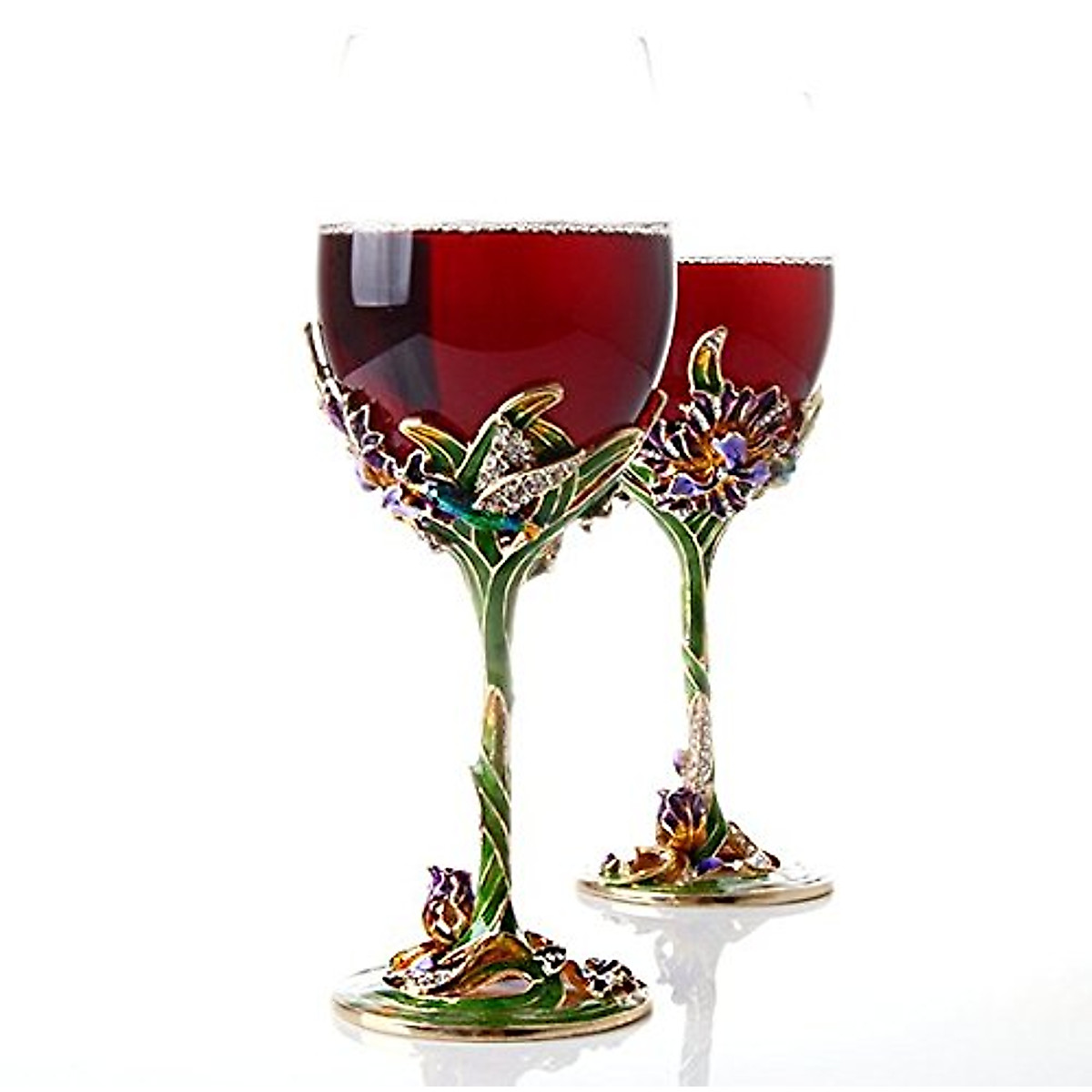 Bestbling Dragonfly Enamel Handcraft Artisan Painted Wine Glass Gift, Set of 2