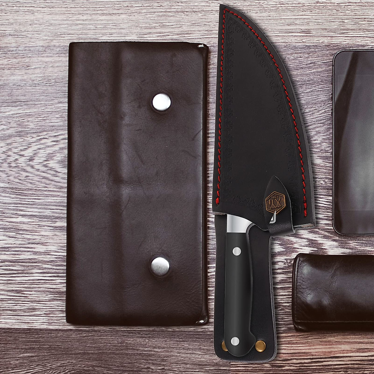 CALLARON Chef Knife Holder Leather Knife Case Covers Sleeves Knives Guard Universal Sheath Blade Guards Protector With Belt for Bread Carving Chef Cleaver Kitchen Knife