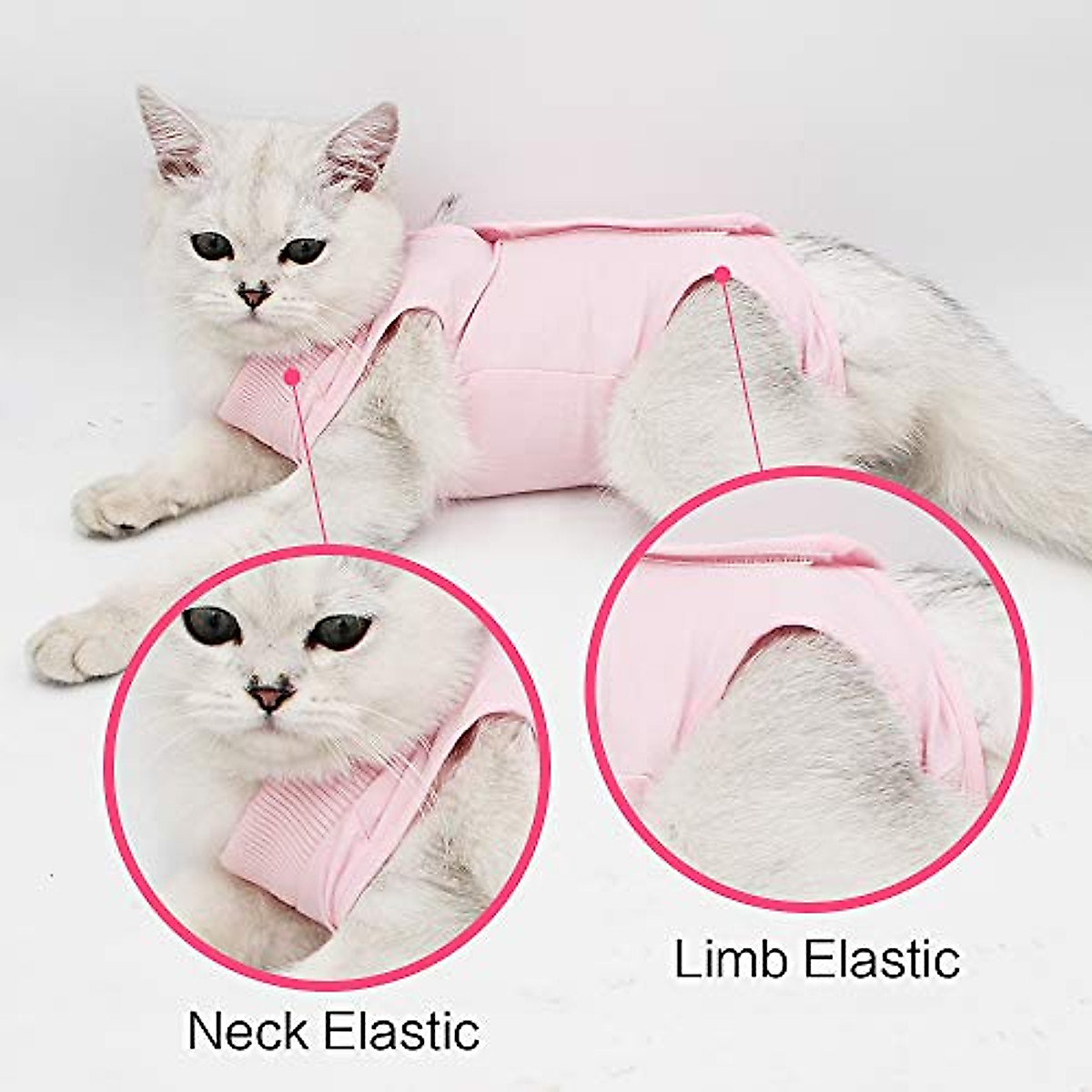 Cat Professional Recovery Suit for Abdominal Wounds or Skin Diseases, E-Collar Alternative for Cats and Dogs, After Surgery Wear, Home Clothing (M, Pink)