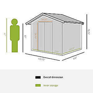 Outsunny 11.15'W x 12.5'D x 6.6'H Outdoor Backyard Garden Tool Shed with Double Sliding Doors, 4 Airy Vents, & Durable Steel, Dark Grey